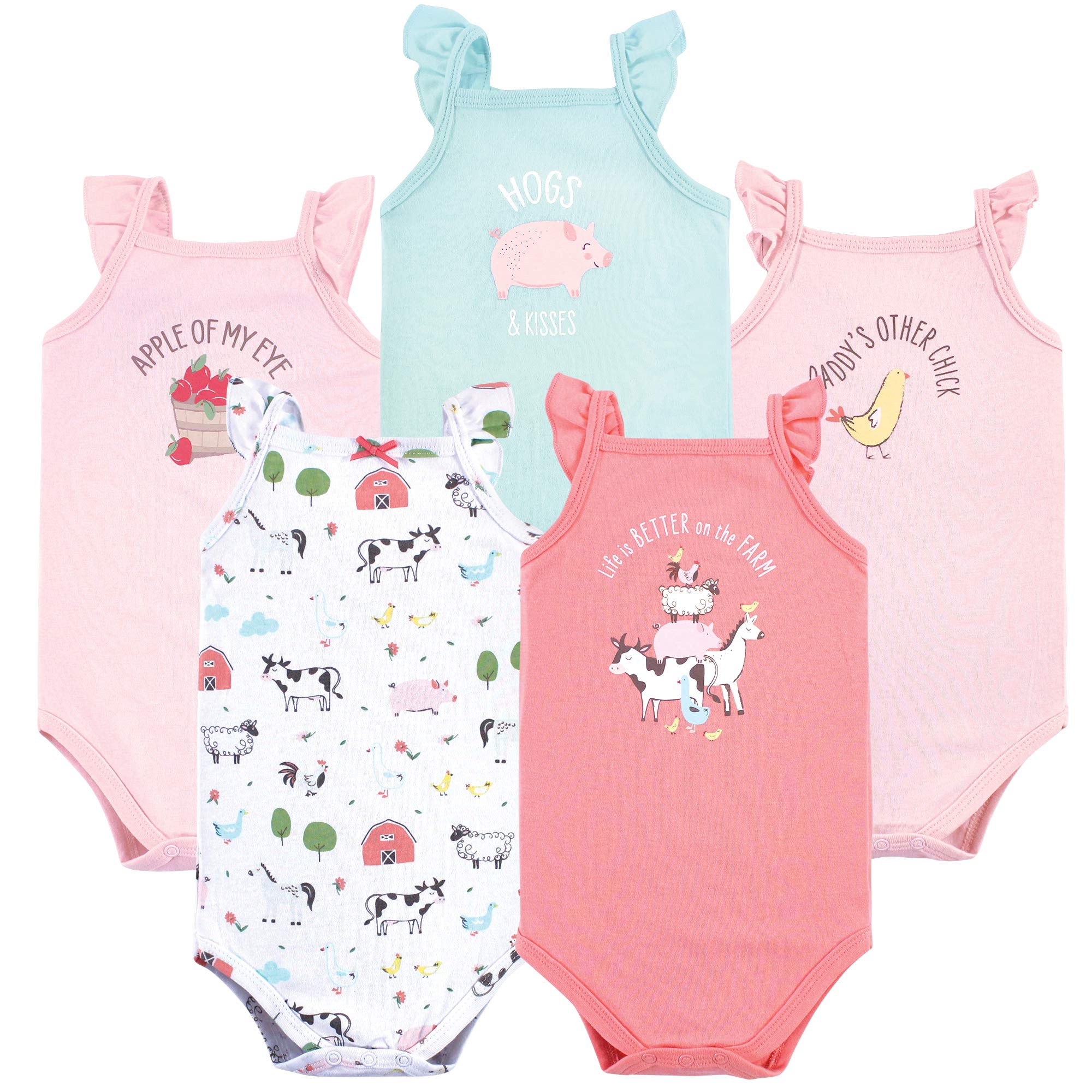 Hudson Baby Unisex Baby Cotton Sleeveless Bodysuits, Girl Farm Animals, 18-24 Months