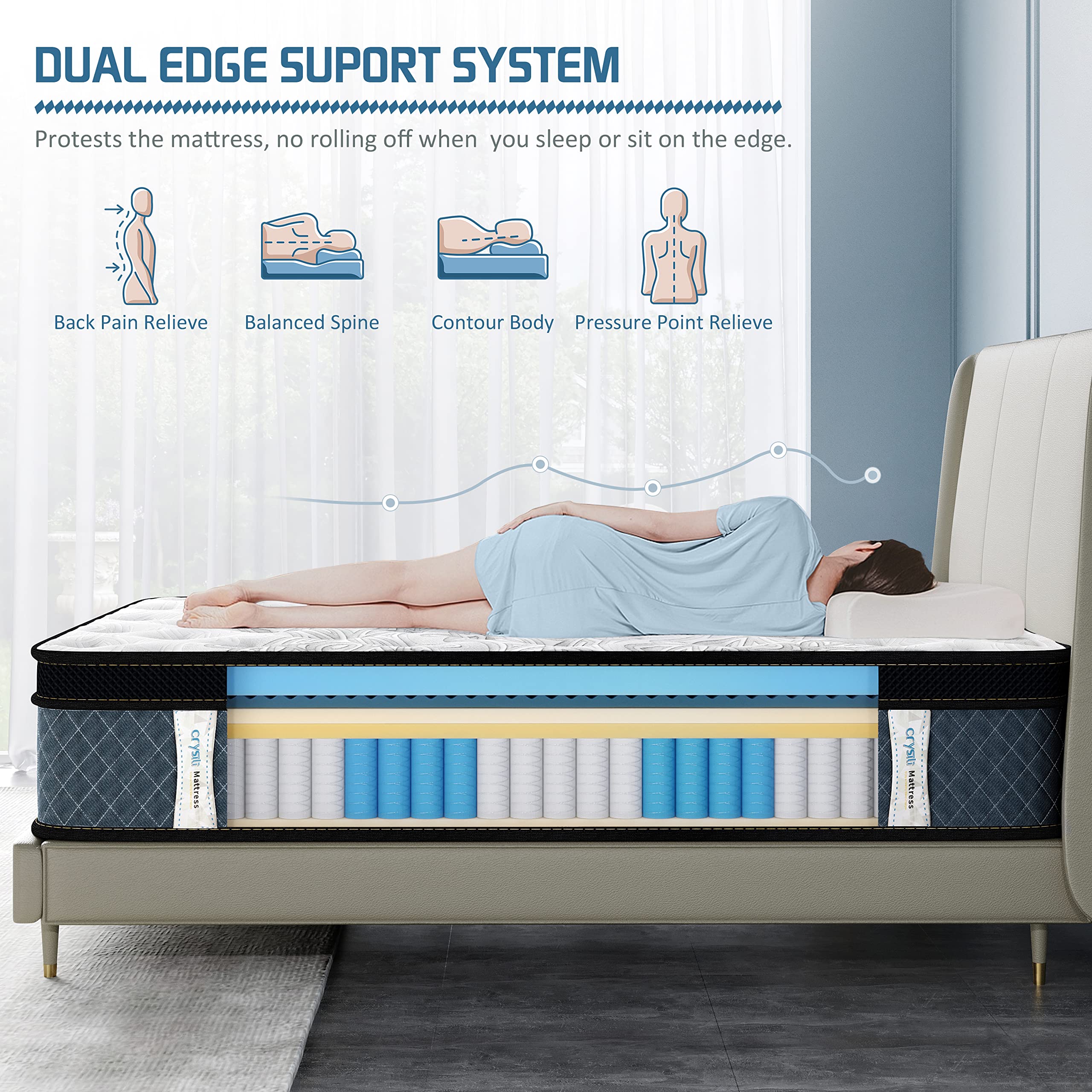 Crystli Full Mattresses 12 inch Memory Foam Mattress Full Size Hybrid Mattress Medium Firm Full Bed Mattress in a Box with CertiPUR-US Foam 100-Night Trial 10 Years Warranty