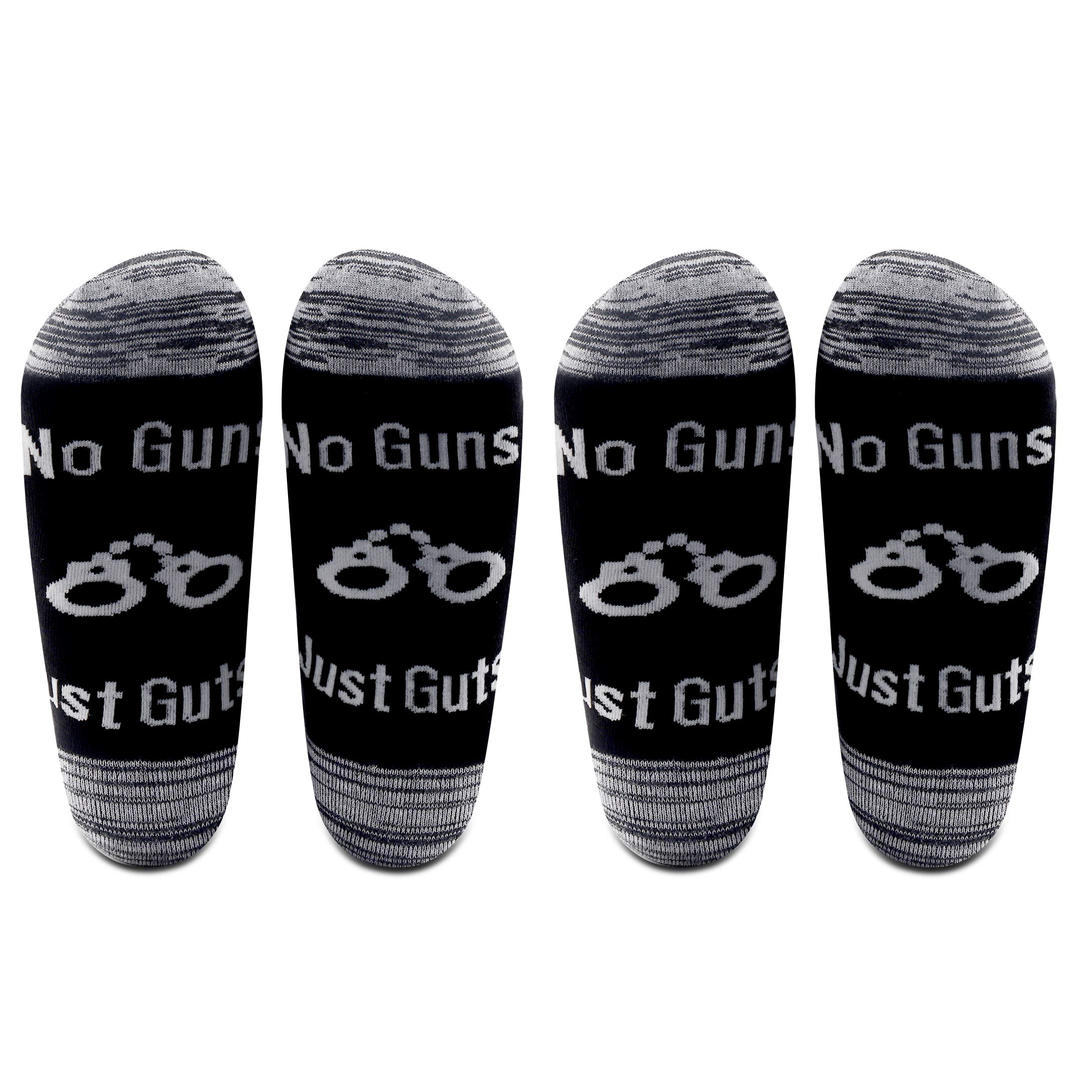 LEVLO Correctional Officer Gifts for Police No Guns Just Guts Cotton Socks Gift for Detention Officer (2 Pairs/Set - Mid Calf - 1)