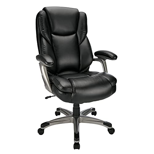 RealspaceĀ® Cressfield Bonded Leather High-Back Chair, Black/Silver