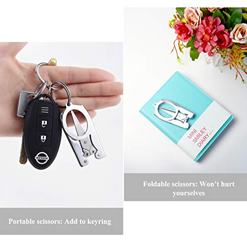 QUMENEY 4PCS Folding Scissors Portable Stainless Steel Scissors, Mini Foldable Travel Pocket Cutter, Small Compact Paper String Craft Scissors Cutter for Crafting, Camping, Emergency, Survival