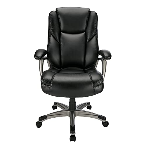 Realspace® Cressfield Bonded Leather High-Back Chair, Black/Silver