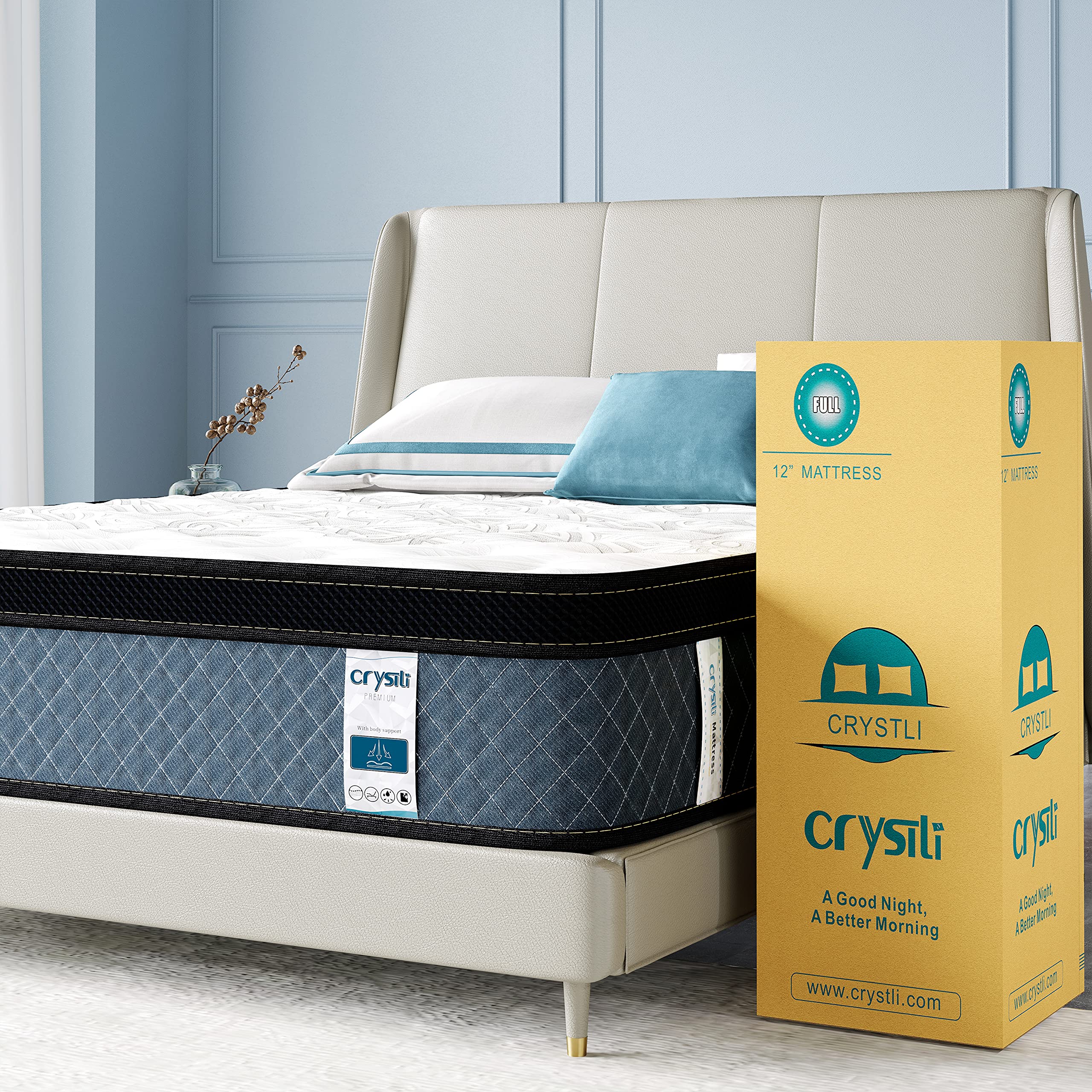 Crystli Full Mattresses 12 inch Memory Foam Mattress Full Size Hybrid Mattress Medium Firm Full Bed Mattress in a Box with CertiPUR-US Foam 100-Night Trial 10 Years Warranty
