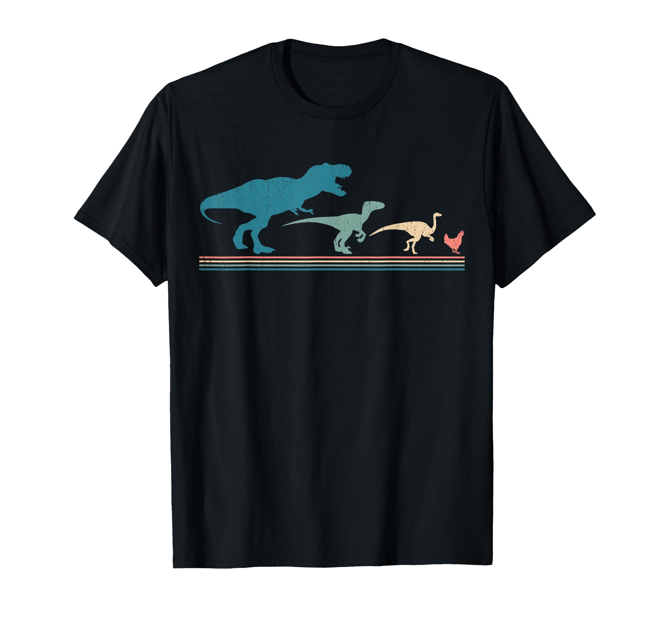 Dinosaur Chicken Evolution Funny Vintage Retro 70S T-Shirt