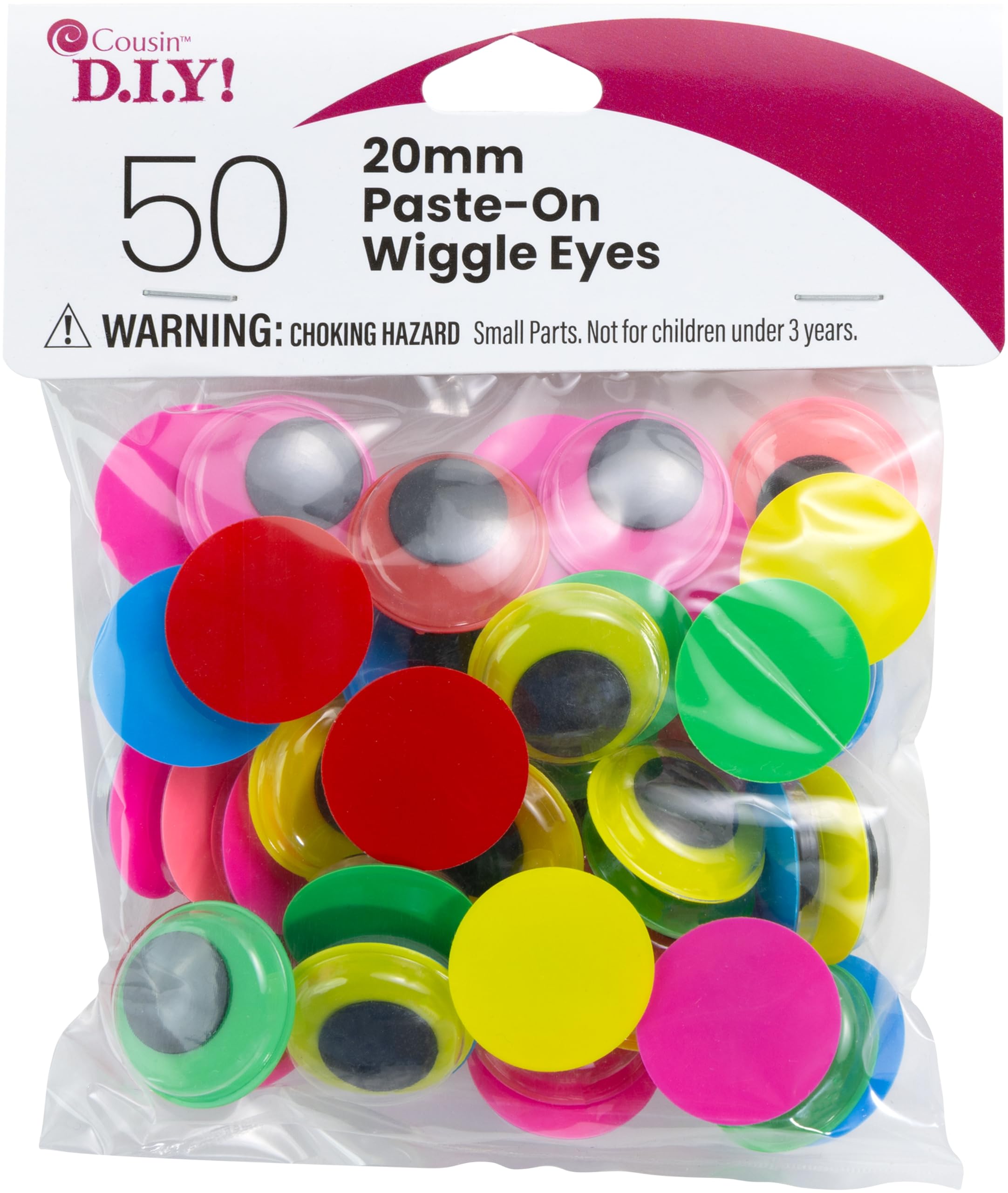 Cousin DIY Black and Neon Wiggle Eyes, Pack of 50, 20mm