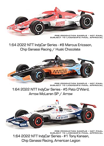 Greenlight 11545 2022 Indianapolis 500 Podium 3-Car Set - #8 Marcus Ericsson, #5 Pato O'Ward, #1 Tony Kanaan, 1/64 Scale