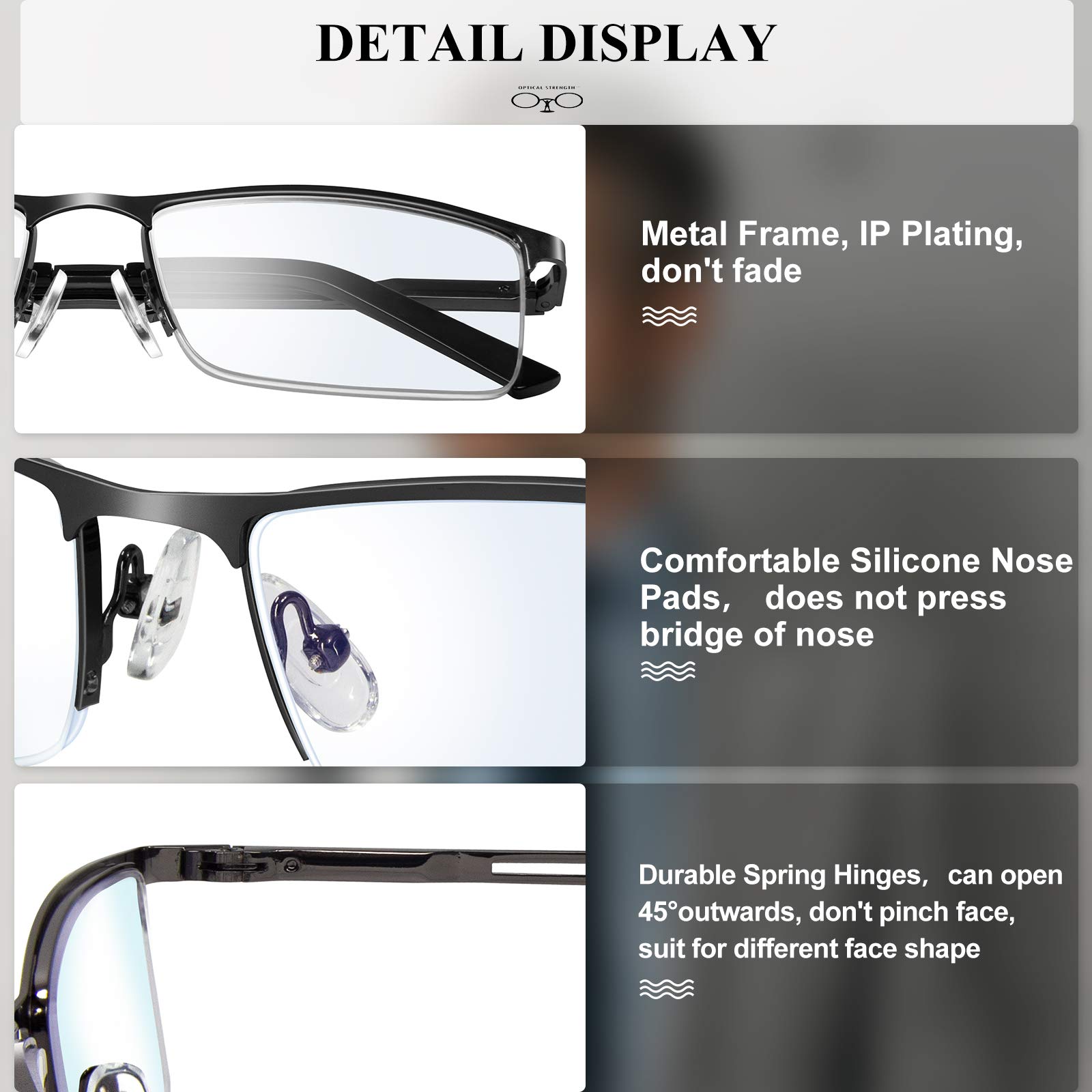 Lcbestbro Reading Glasses for Men, 1.25 Blue Light Blocking Reading Glasses Metal Readers