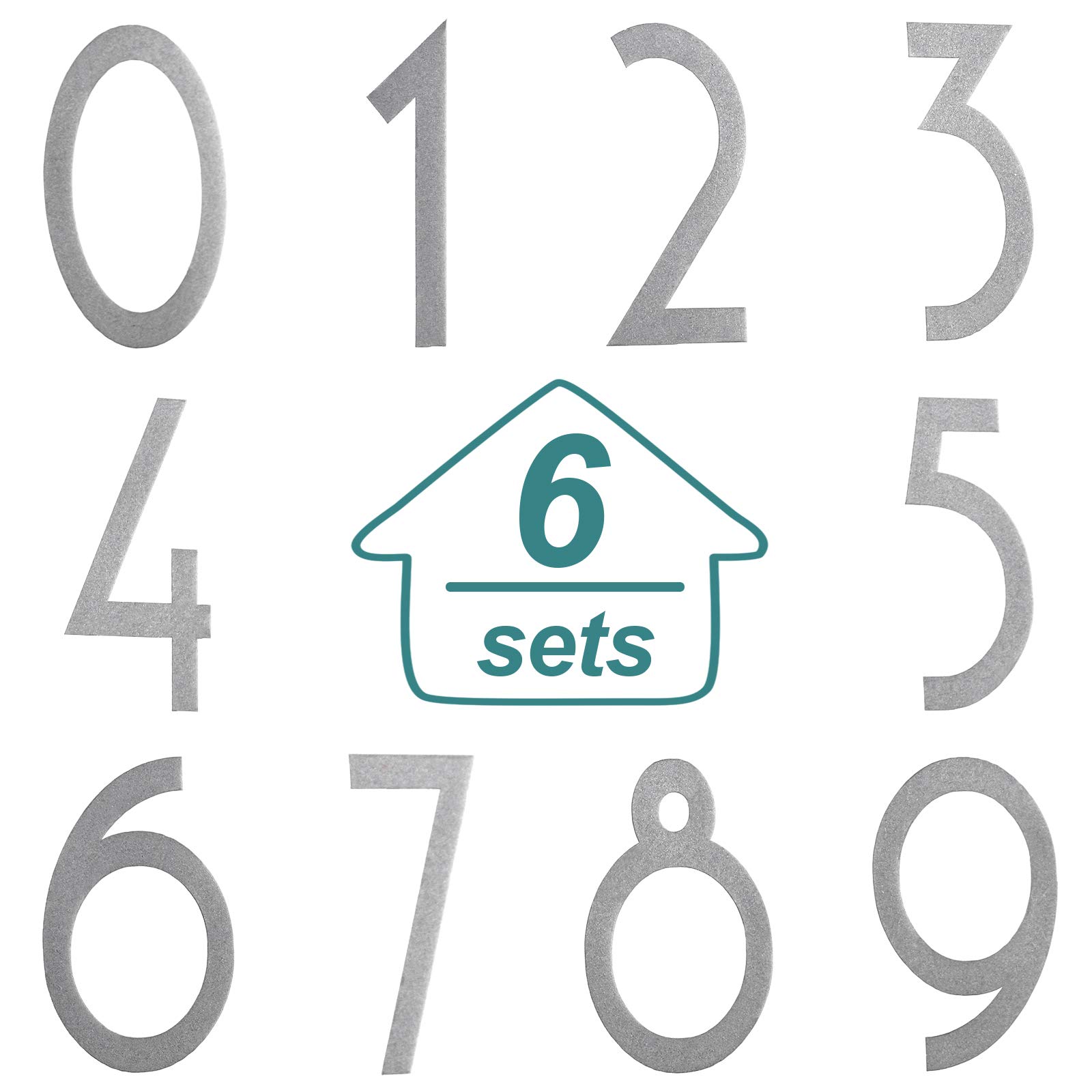 60 Pieces Mailbox Numbers Sticker Reflective Self Adhesive Vinyl Waterproof 0-9 Number DIY Decorations for Mailbox, Sign, Door, Car, Business, Address Number (Silver,3 Inches)