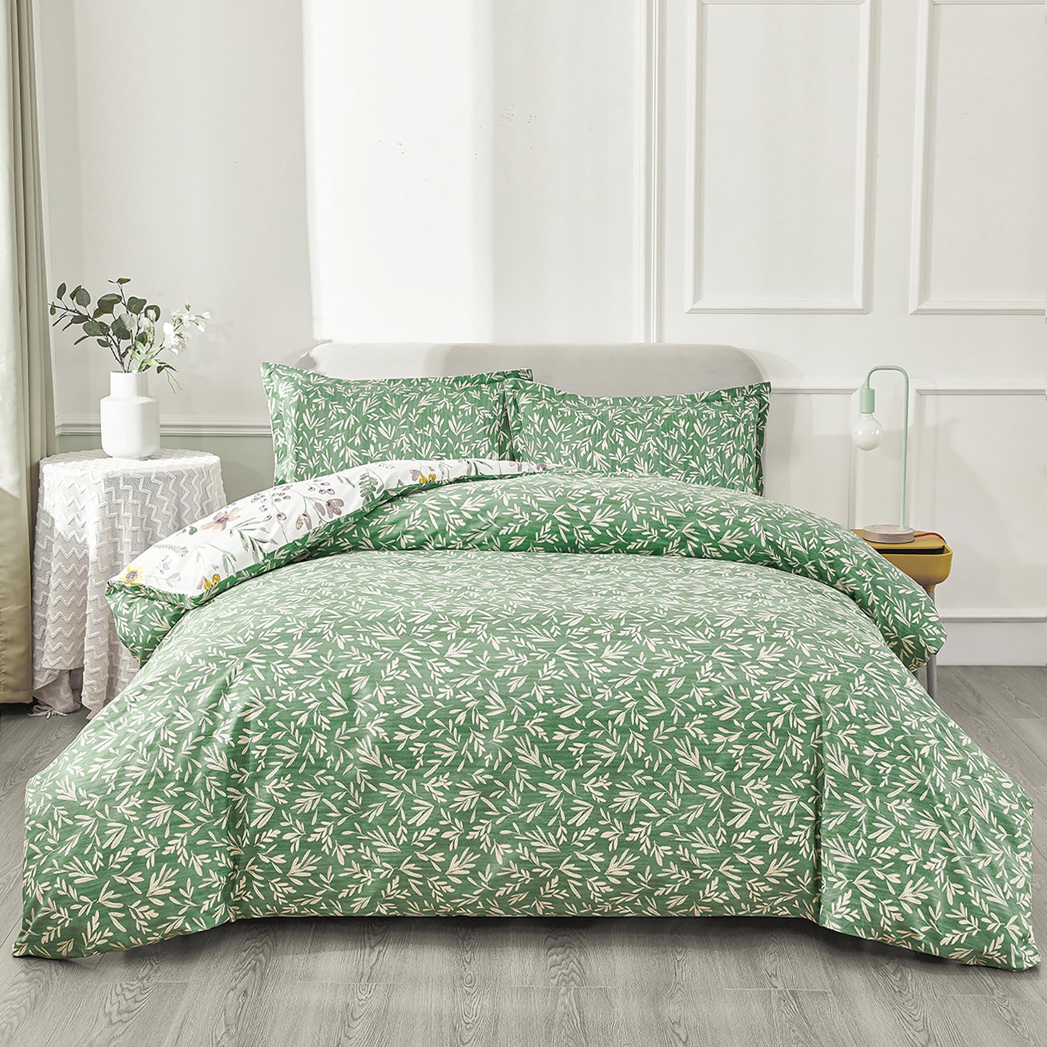OAITE Duvet Cover Set,100% Cotton Comforter Cover with Floral Pattern Duvet Cover Set,Soft Bedding Set Includes with 3 Piece (2 Pillow Shams,1 Duvet Cover)