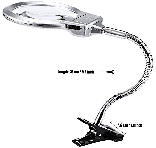 Magnifers Lighted Hands Free,Pro-Flex Desk Led Magnifying Glass Lamp 2.25X 5X Insert Lens Desktop Table Lamp for Close Work, LED Lighted Gooseneck Magnifier with Clamp for Reading