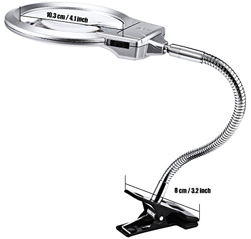 Magnifers Lighted Hands Free,Pro-Flex Desk Led Magnifying Glass Lamp 2.25X 5X Insert Lens Desktop Table Lamp for Close Work, LED Lighted Gooseneck Magnifier with Clamp for Reading