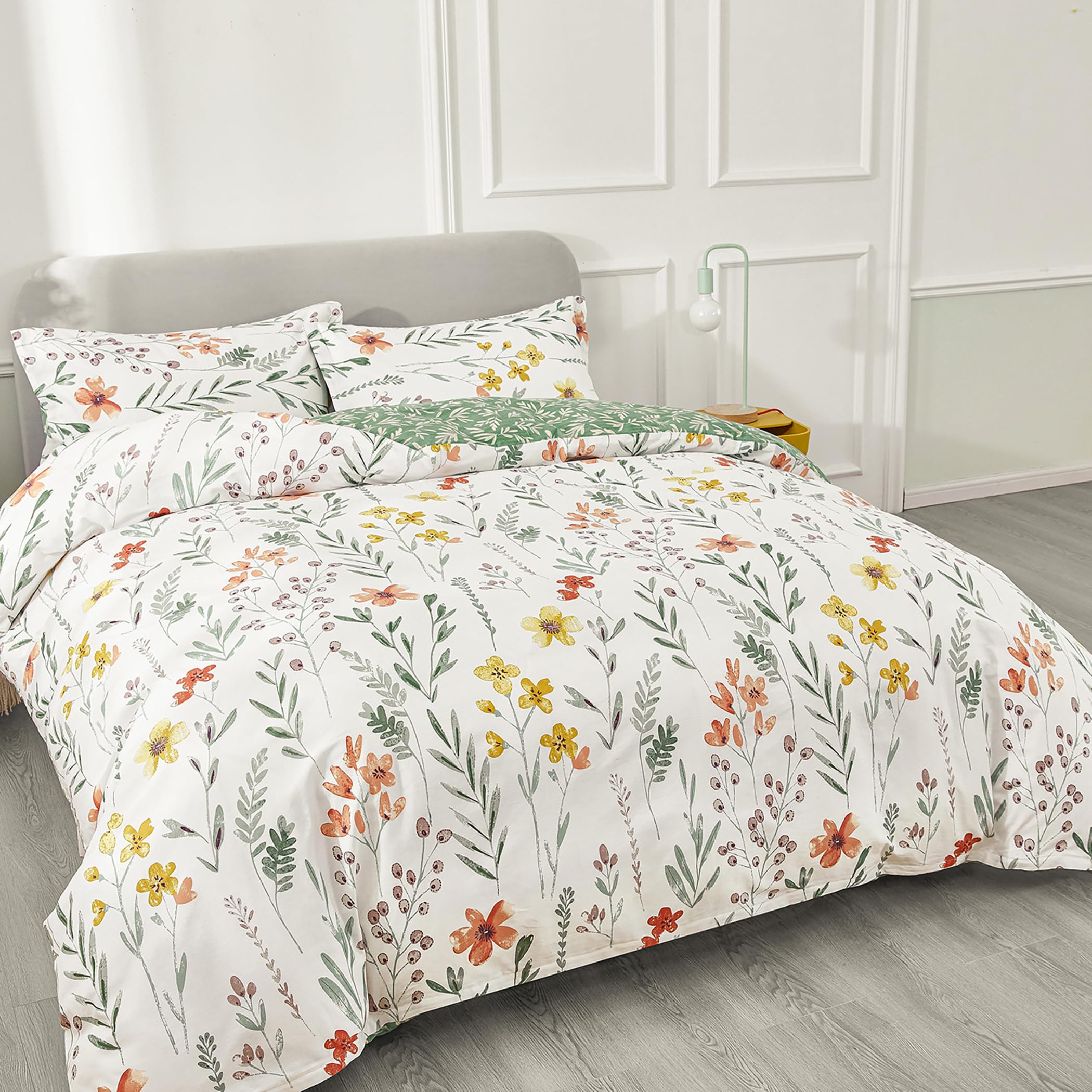 OAITE Duvet Cover Set,100% Cotton Comforter Cover with Floral Pattern Duvet Cover Set,Soft Bedding Set Includes with 3 Piece (2 Pillow Shams,1 Duvet Cover)