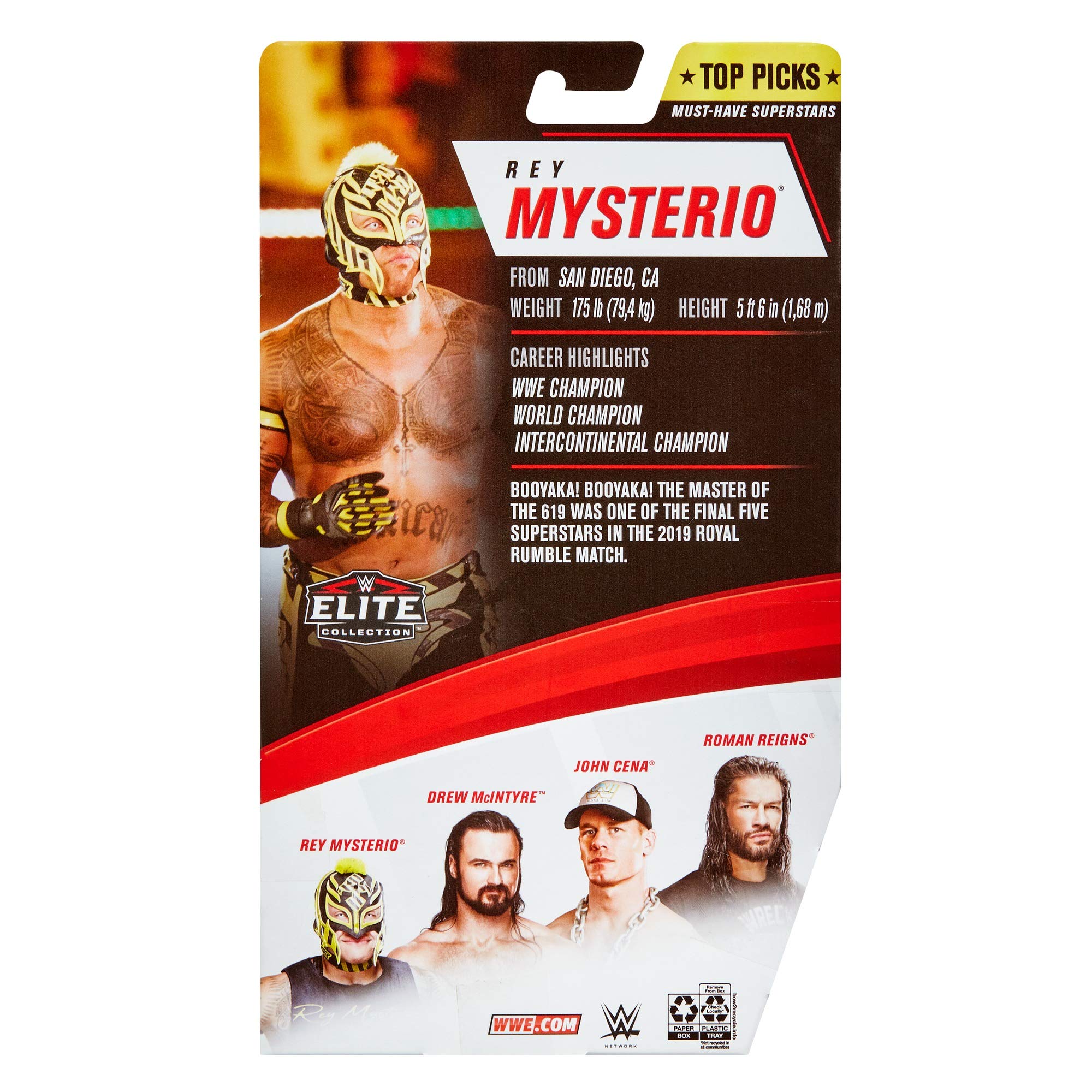 WWE MATTEL Top Picks Elite Rey Mysterio 6-inch Action Figure with Deluxe Articulation for Pose and Play, Life-like Detail, Authentic Ring Gear & Accessory,Multi,GVC01