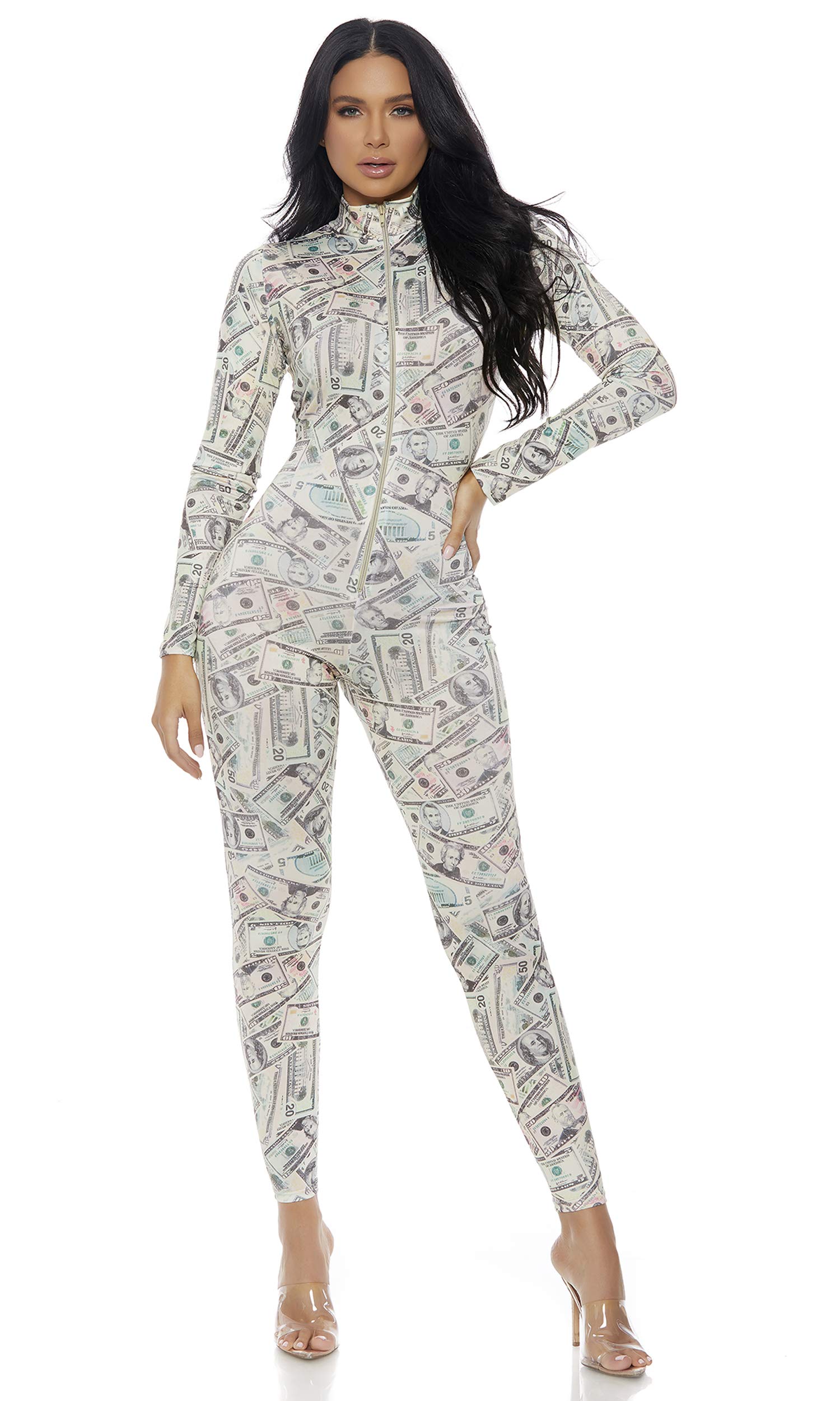 Forplay Zipfront Money Print Jumpsuit