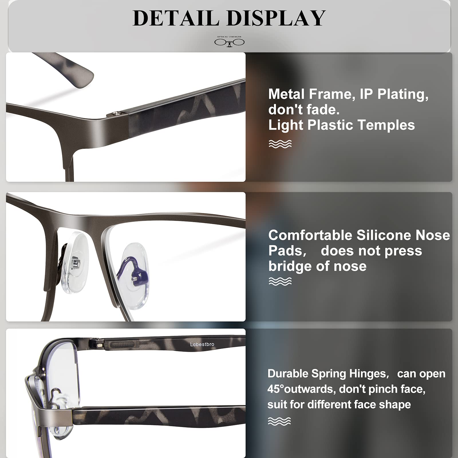 Lcbestbro 3 Pack Business Blue light Blocking Reading Glasses for Men, 2.5 Metal Readers