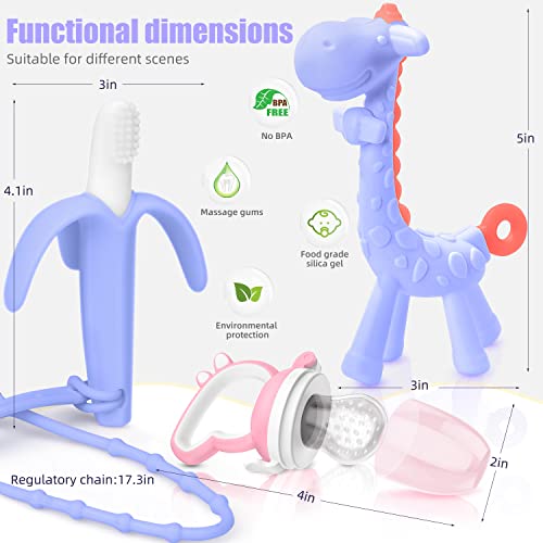 SHARE&CARE Baby Teething Toys for Girls and Natural Organic Fruit Feeder Pacifier/Baby Teether Chew Toys Fresh Food Feeder/ 1 Teethers and 1 Feeder with 3 Silicone Sacs(Purple)