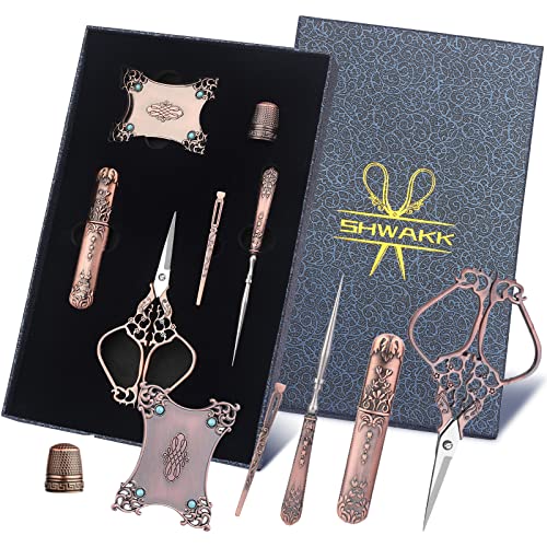 SHWAKK Embroidery Scissors Kit, Vintage Scissors with European Style, Vintage Sewing Kit for Crafting, Sewing, Needlework, Handcraft DIY Tools(Bottle Shape)