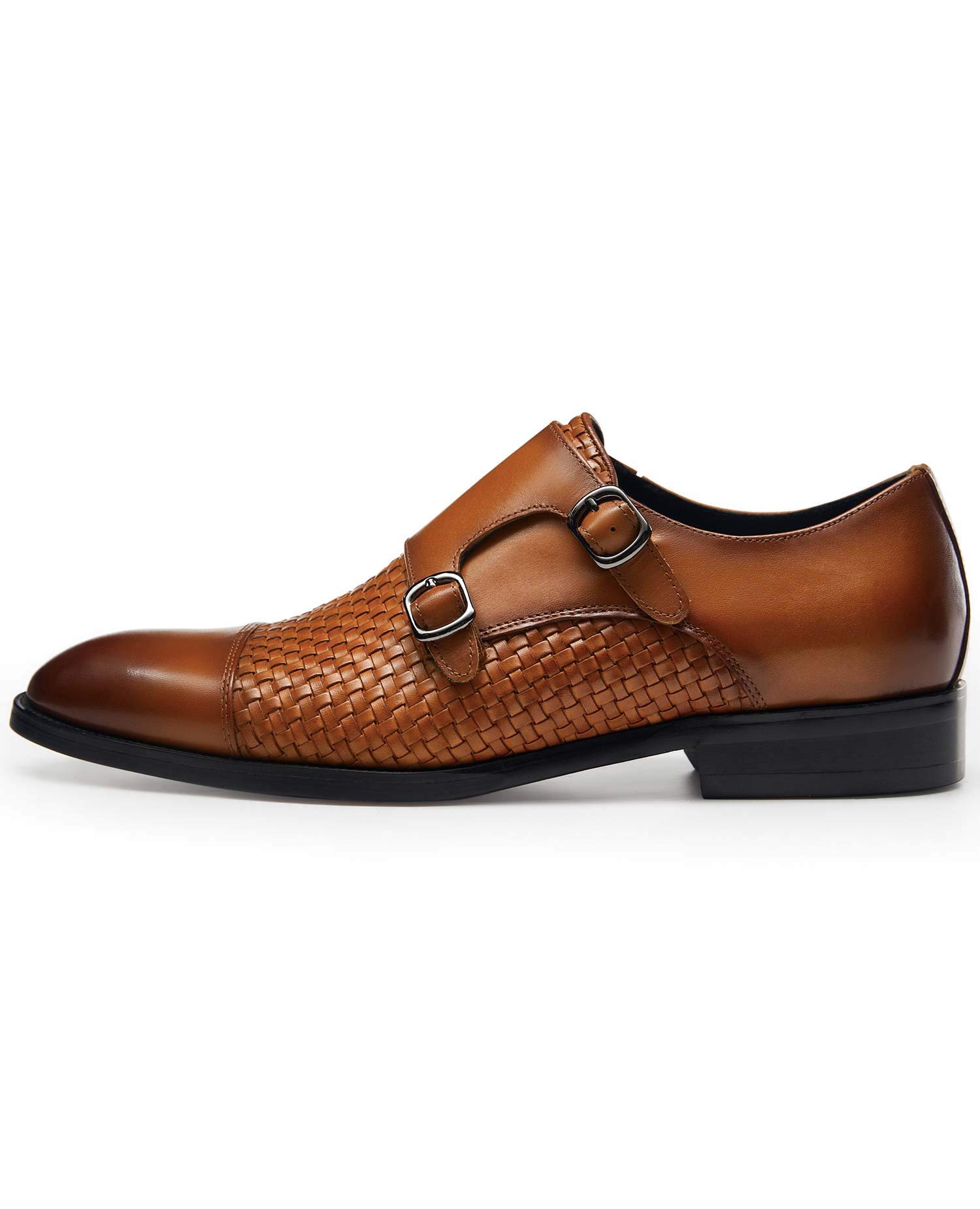 FRASOICUS Men ’s Dress Shoes Genuine Leather Single Monk Strap Slip-On Shoes for Formal Occasions 13 Brown