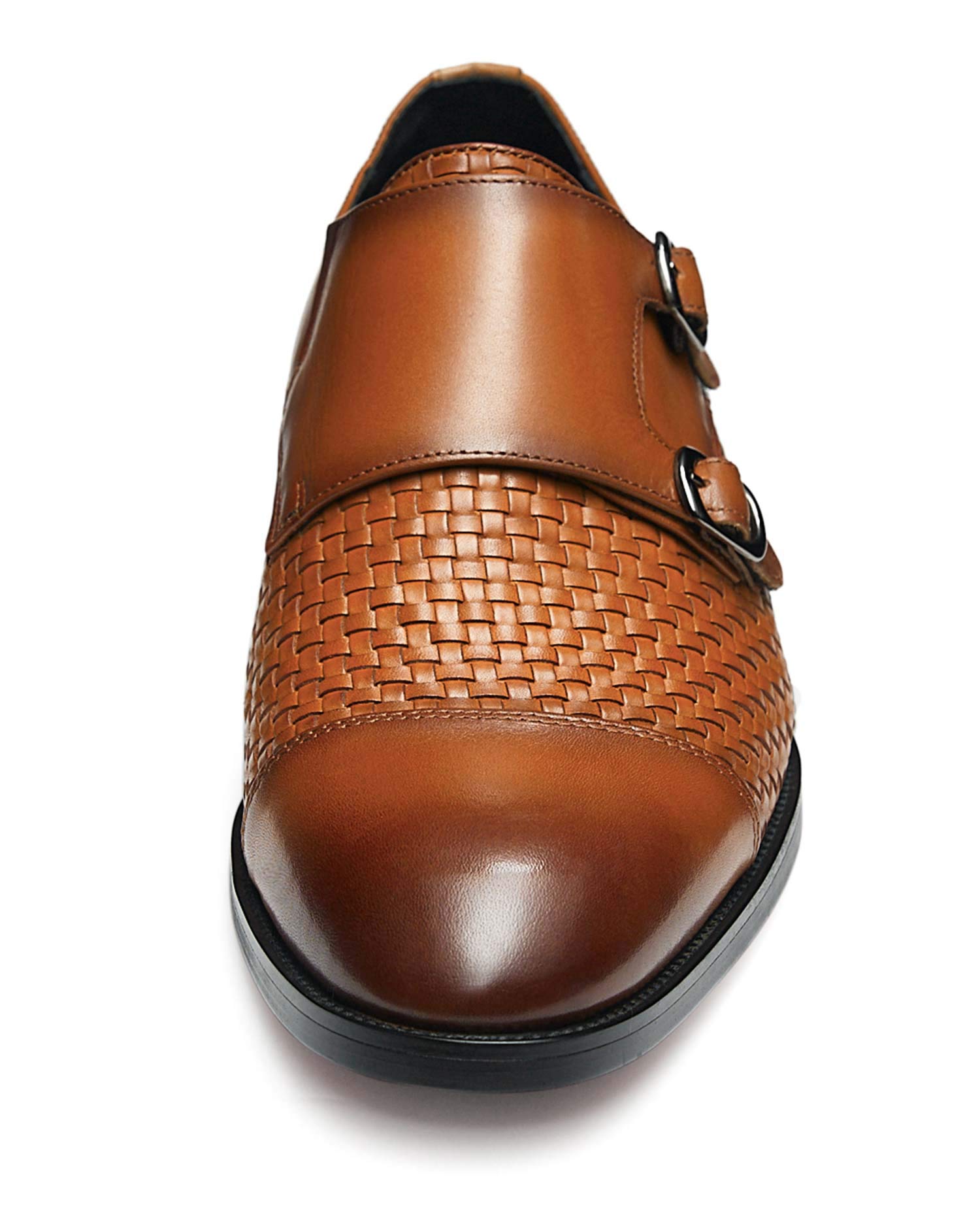 FRASOICUS Men ’s Dress Shoes Genuine Leather Single Monk Strap Slip-On Shoes for Formal Occasions 13 Brown