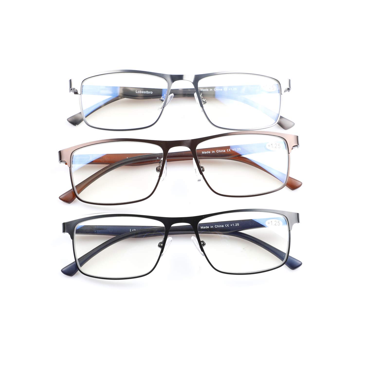 Lcbestbro 3 Pack Business Blue light Blocking Reading Glasses for Men, 2.5 Metal Readers