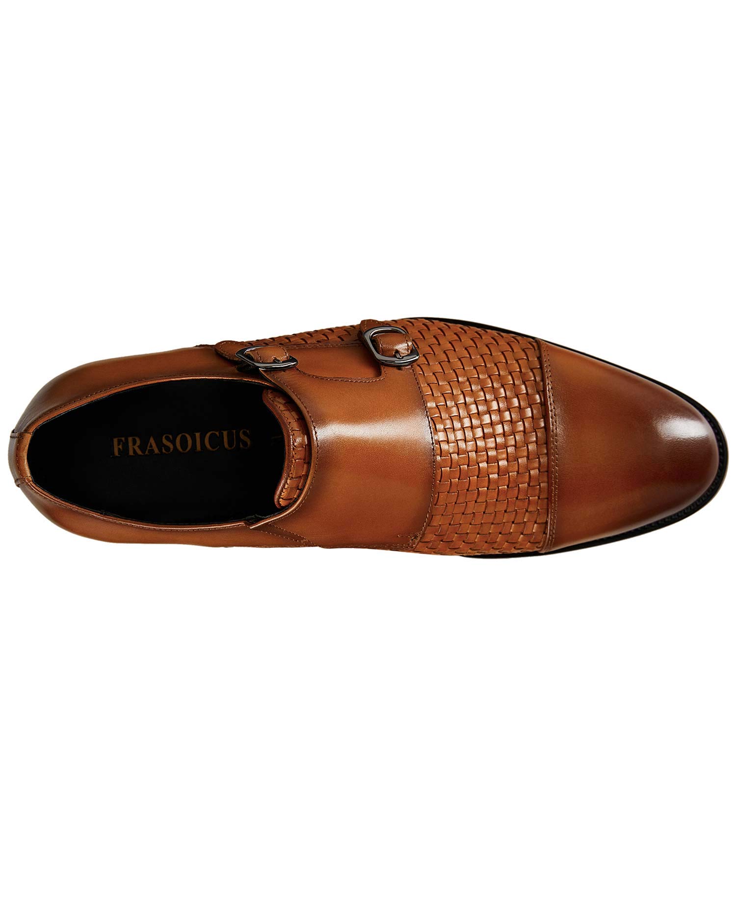 FRASOICUS Men ’s Dress Shoes Genuine Leather Single Monk Strap Slip-On Shoes for Formal Occasions 13 Brown