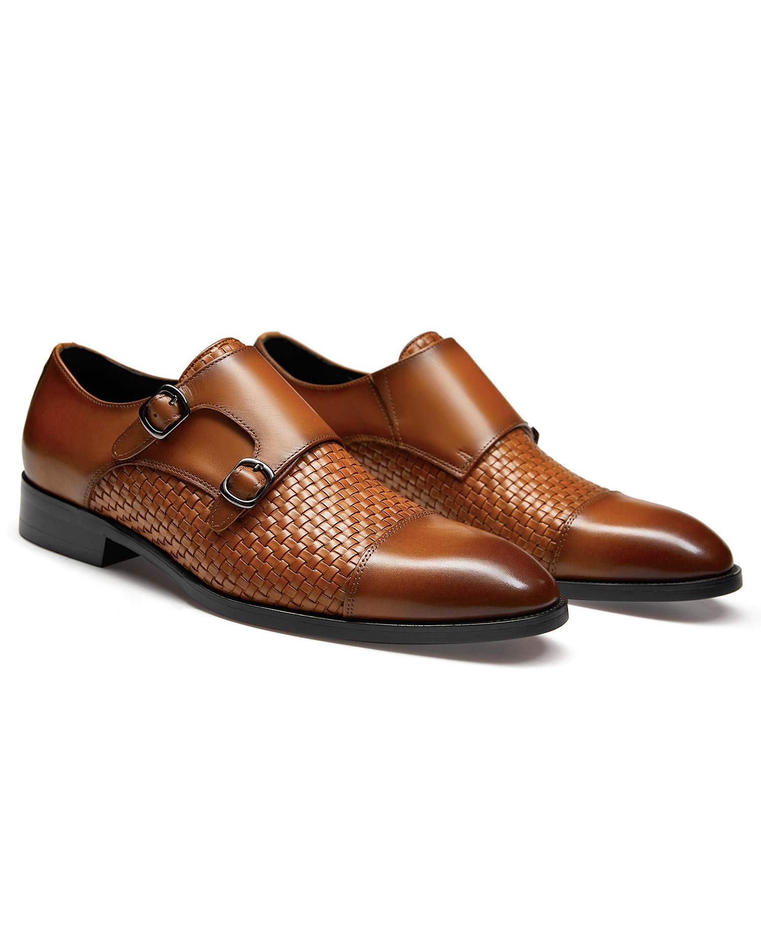 FRASOICUS Men ’s Dress Shoes Genuine Leather Single Monk Strap Slip-On Shoes for Formal Occasions 13 Brown