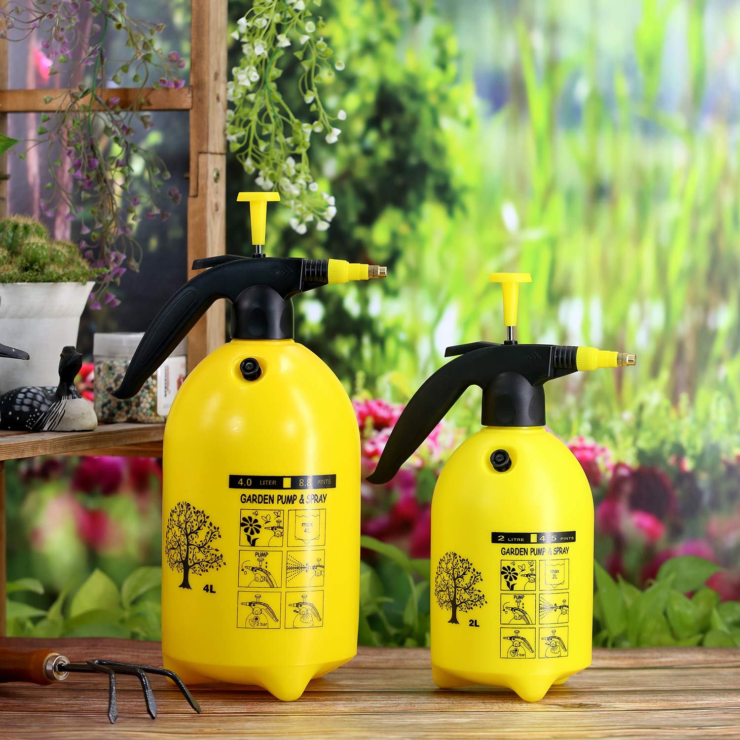 CLICIC Garden Pump Sprayer Portable,Hand-held Lawn Pressure Pump Sprayer Bottle with Adjustable Nozzle for Spraying Weeds/Watering/Home Cleaning/Car Washing 1 Gallon