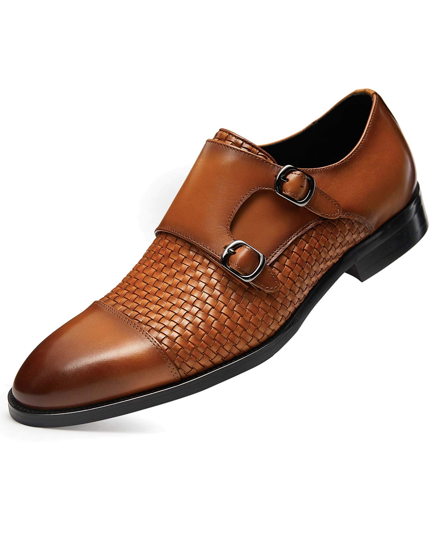 FRASOICUS Men ’s Dress Shoes Genuine Leather Single Monk Strap Slip-On Shoes for Formal Occasions 13 Brown