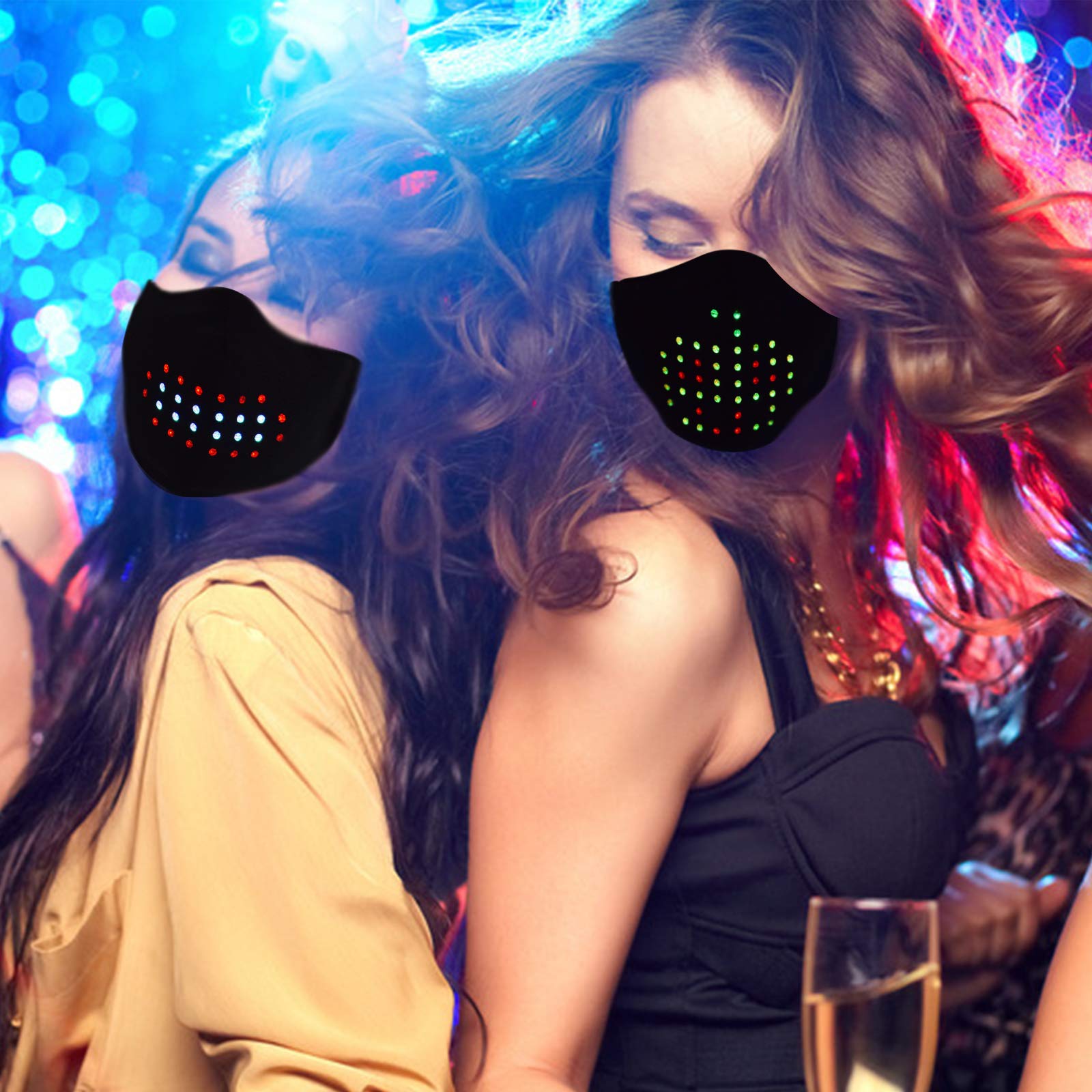 PIXIADORE-LED Voice Recognition Mask Light up Rave Mask Sound Active USB Rechargeable-Party Festival Dancing Halloween Black