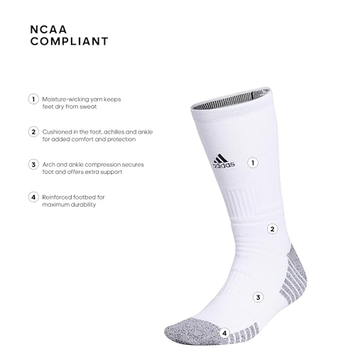 adidas 5-Star Team Cushioned Crew Socks (1-Pair), White/Black, Medium