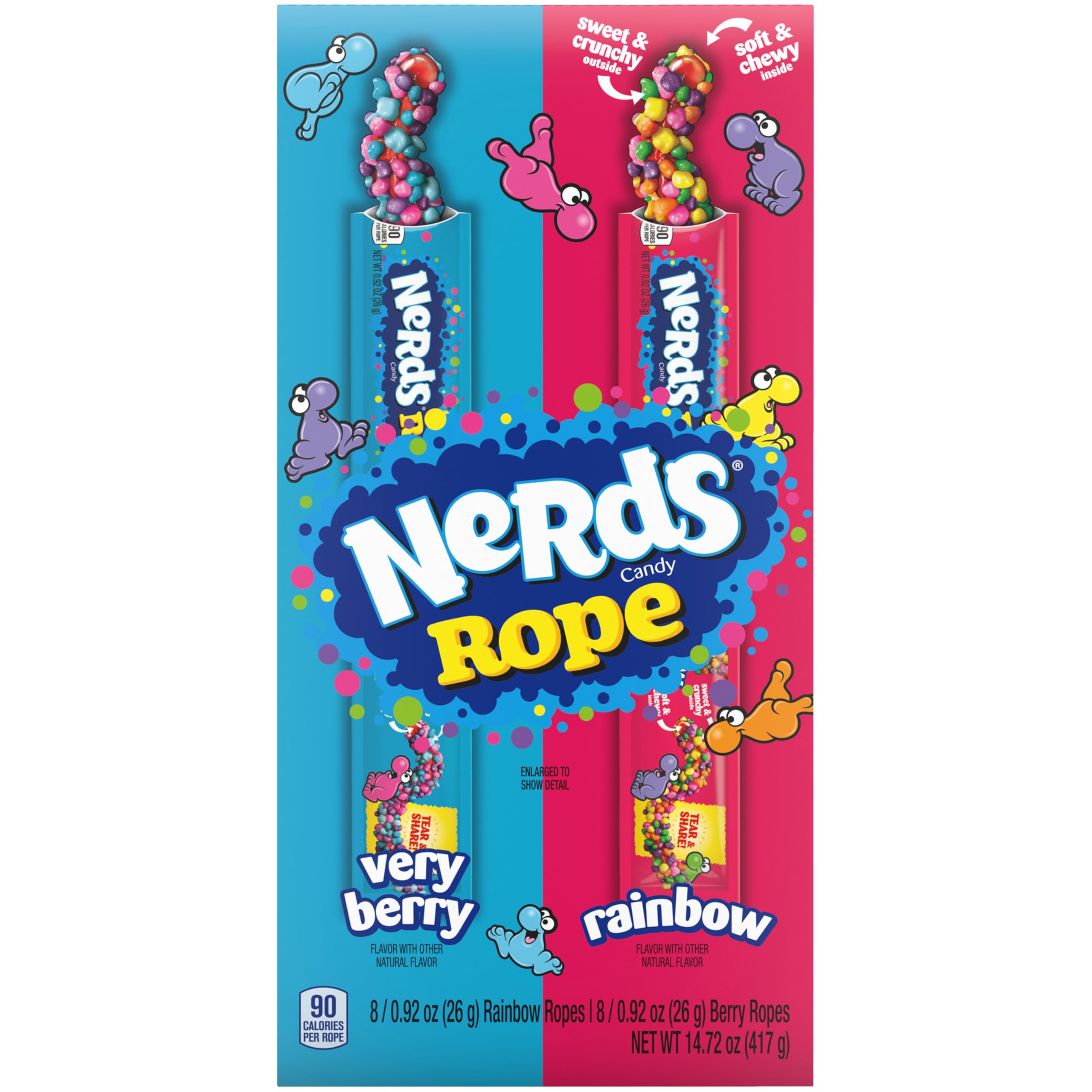 NERDS Rope, Candy, Variety Box, Rainbow & Very Berry, 0.92oz (16 ct)