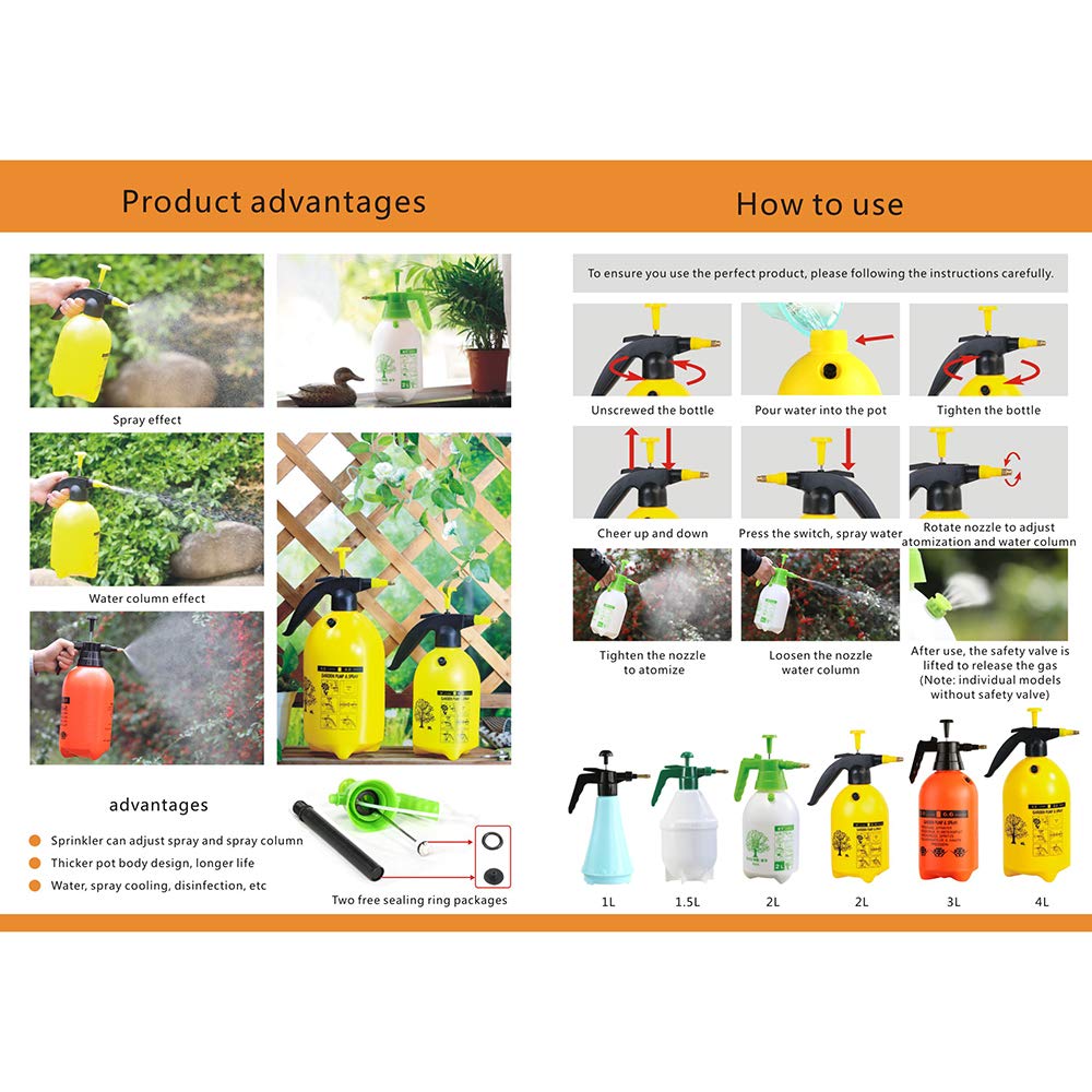 CLICIC Garden Pump Sprayer Portable,Hand-held Lawn Pressure Pump Sprayer Bottle with Adjustable Nozzle for Spraying Weeds/Watering/Home Cleaning/Car Washing 1 Gallon