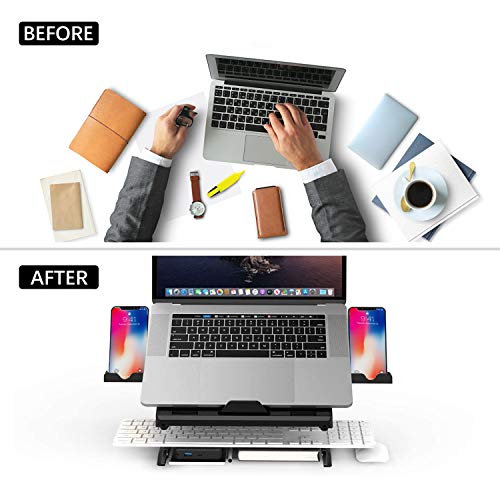naspaluro Foldable Laptop Stand, Portable Adjustable Ventilated Notebook Stand with Foldable Legs & Phone Holders, Space-Saving Desktop Riser for Notebooks,Tablets,e Readers, Smart Phones and Books