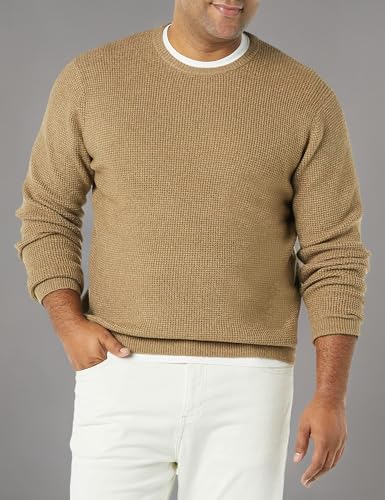 Amazon Essentials Men's Long-Sleeve Soft Touch Waffle Stitch Crewneck Sweater, Brown, X-Large