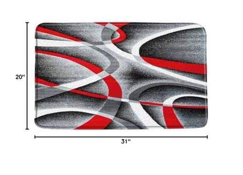 CHui DECOR Red Gray Bath Mat Modern Abstract Geometric Wavy Circles Swirls Striped Contemporary Minimalist Soft Microfiber Memory Foam Non Slip Backing Bathroom Rugs