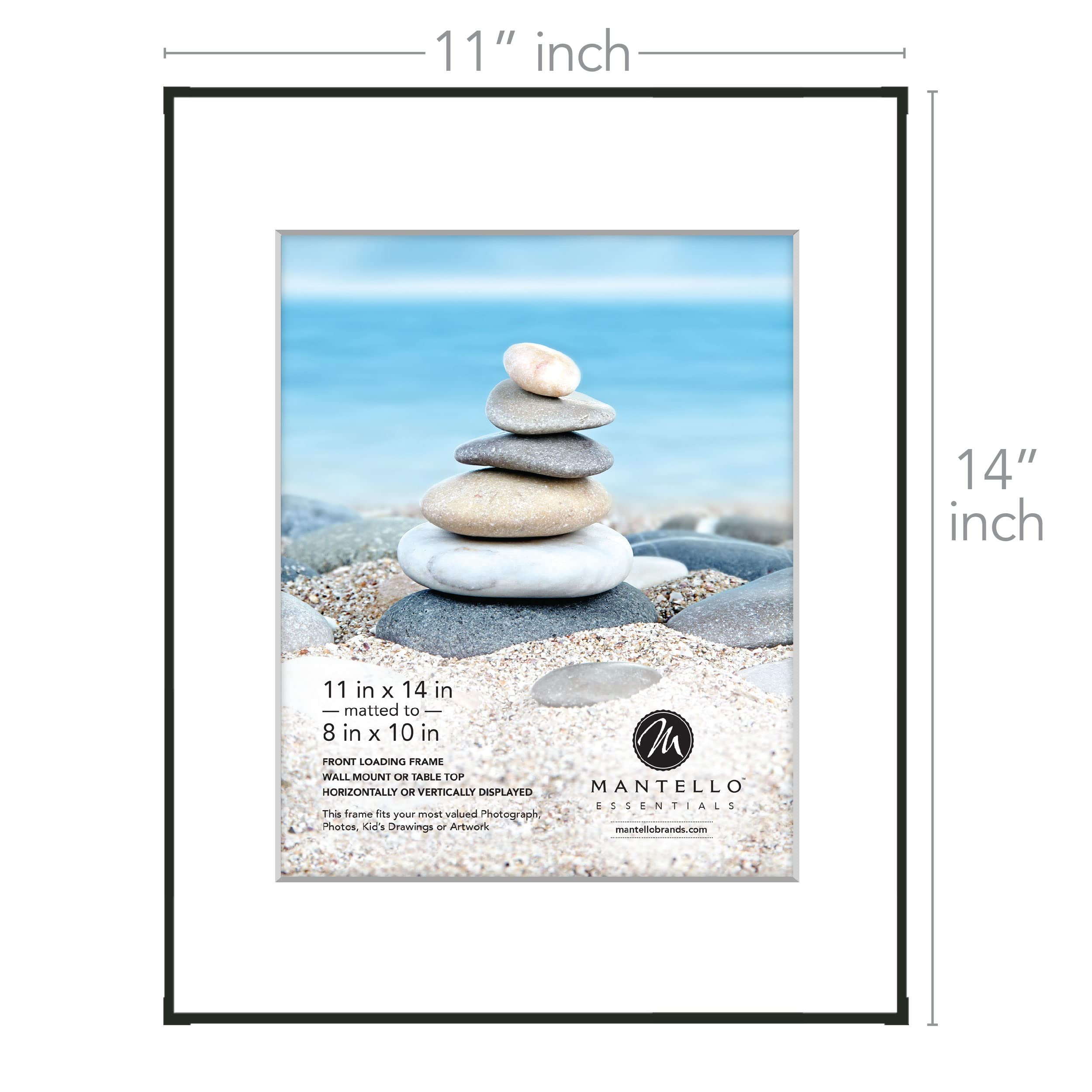MANTELLO ESSENTIALS Black Picture Frame 11x14-8x10 Matted Space or 11x14 No Mat Space- Pack of 3 Picture Frames 11x14