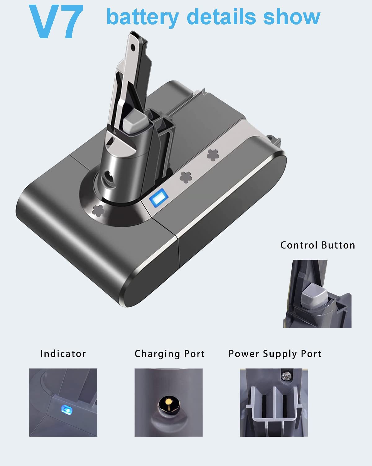 DTK Battery Replacement for Dyson V7 SV11 Handheld Vacuum Cleaner 21.6V 4500mAh Motorhead Pro Trigger Animal Car+Boat Absolute Fluffy Mattress Extra [ONLY Fit for V7 SV11 Series]