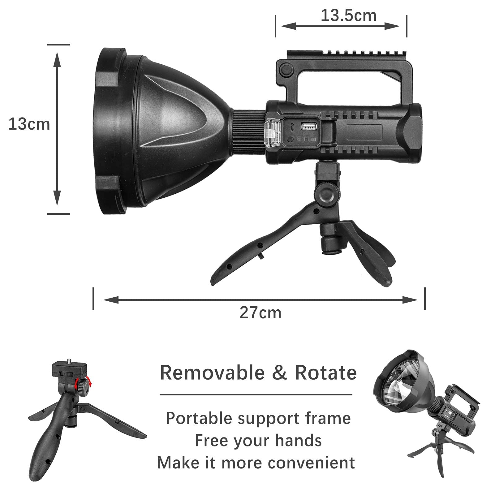 Rechargeable Spotlight, Super Bright 200000 Lumens Led Spot Lights Flashlight 8000 mAh Large Handheld Searchlight Long Lasting for Outdoor Hunting Boating Camping