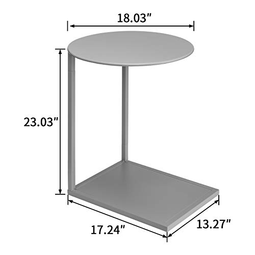 HollyHOME Round&Rectangle Metal End Side Table, Accent Anti-Rust Waterproof Simplistic Sofa Table, Modern Outdoor&Indoor Characteristic Coffee Table, (D)18.03"x(H)23.03"x(L)17.24"x(W)13.27", Grey