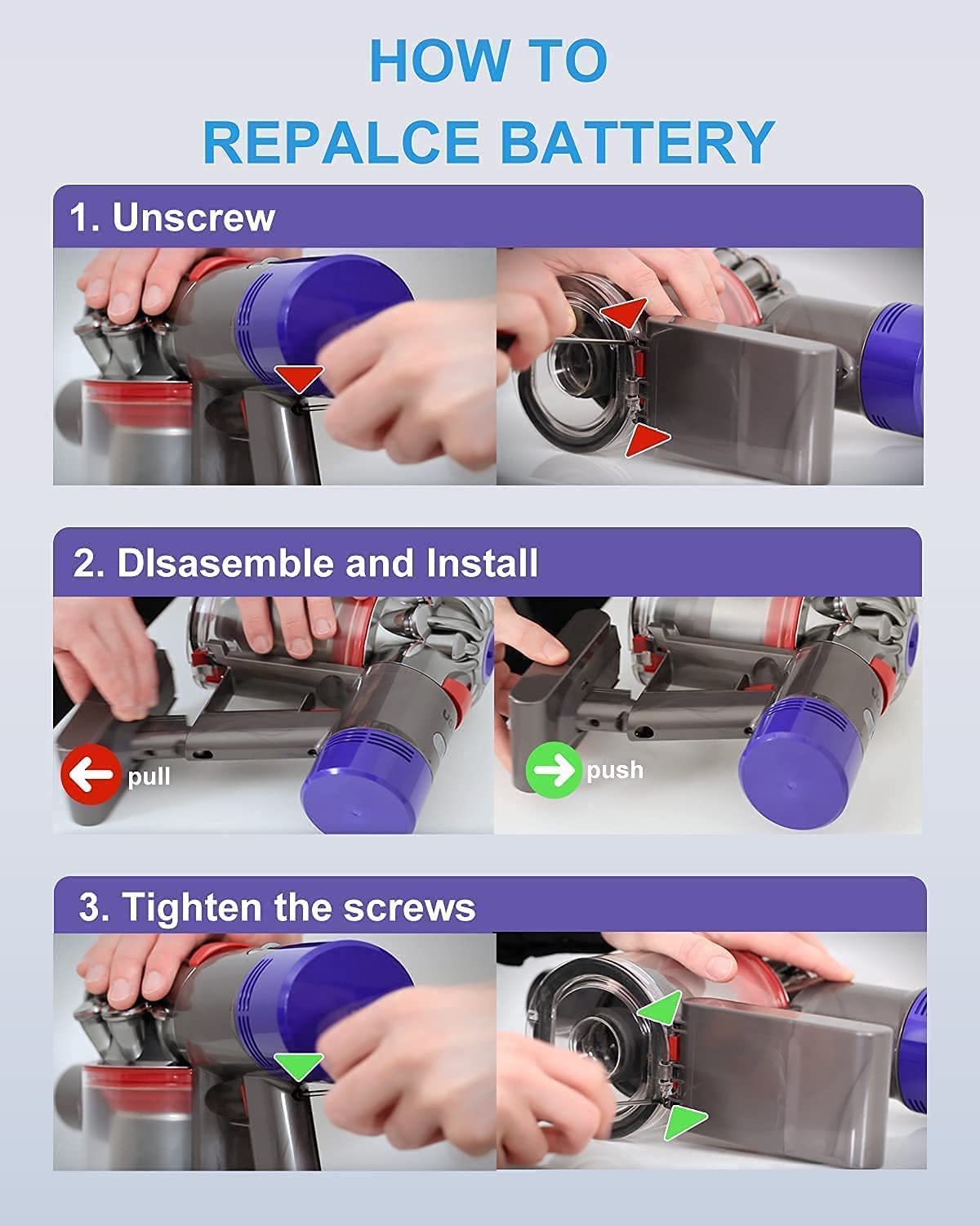 DTK Battery Replacement for Dyson V7 SV11 Handheld Vacuum Cleaner 21.6V 4500mAh Motorhead Pro Trigger Animal Car+Boat Absolute Fluffy Mattress Extra [ONLY Fit for V7 SV11 Series]