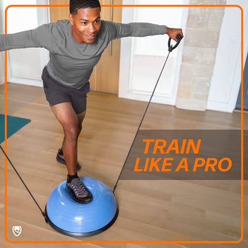 URBNFit Half Balance Ball - Yoga Ball Balance Trainer for Core Stability & Full Body Workout at Home or Gym - Resistance Bands, Pump and Exercise Guide Included - Black