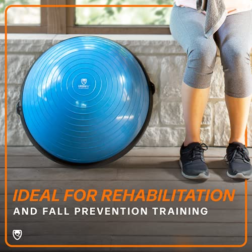 URBNFit Half Balance Ball - Yoga Ball Balance Trainer for Core Stability & Full Body Workout at Home or Gym - Resistance Bands, Pump and Exercise Guide Included - Black