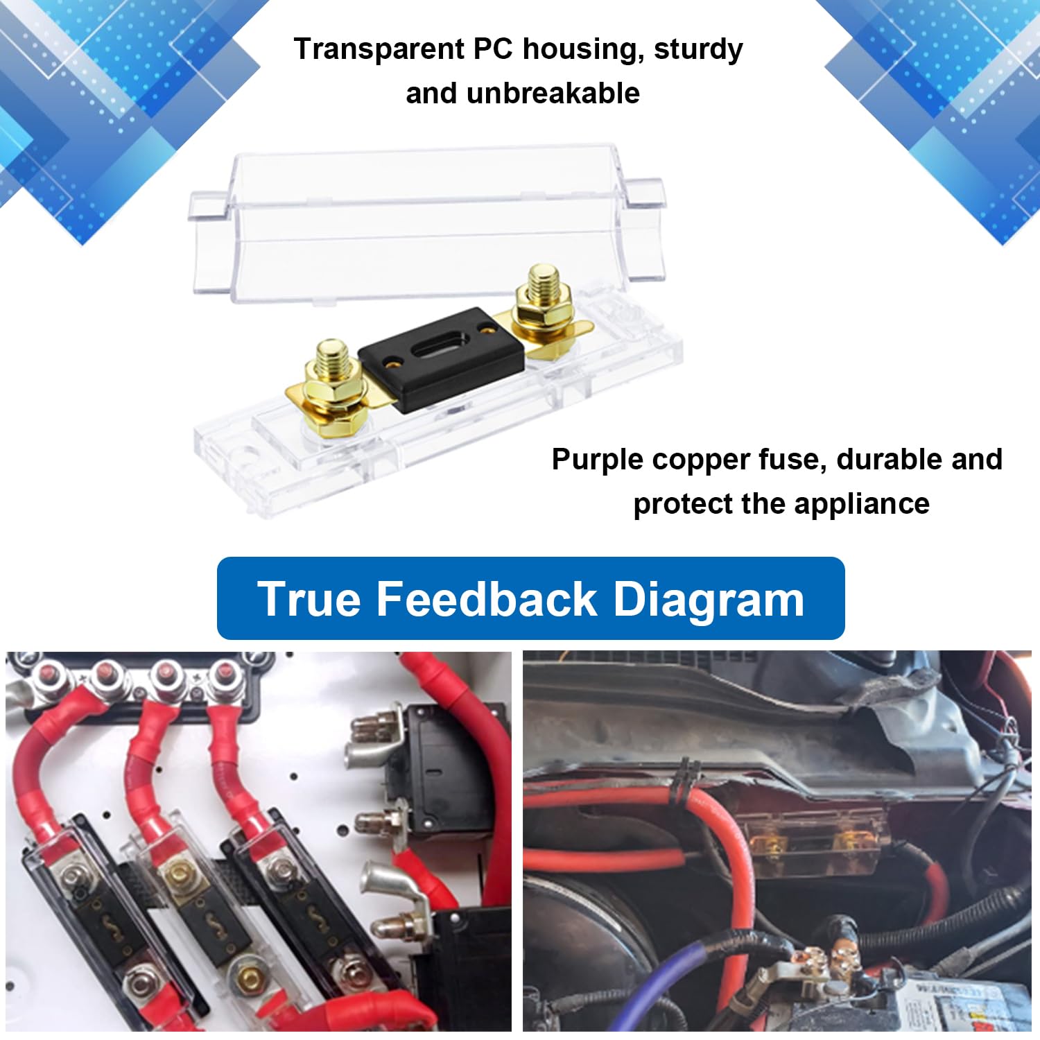 smseace 200AMP ANL Fuse Holder Kit Including Transparent Fuse Base,200a Copper anl Fuse,5/16-1/0AWG Copper Ring Terminal and Heat shrinkable Tube for car Audio and Other high Current Applications