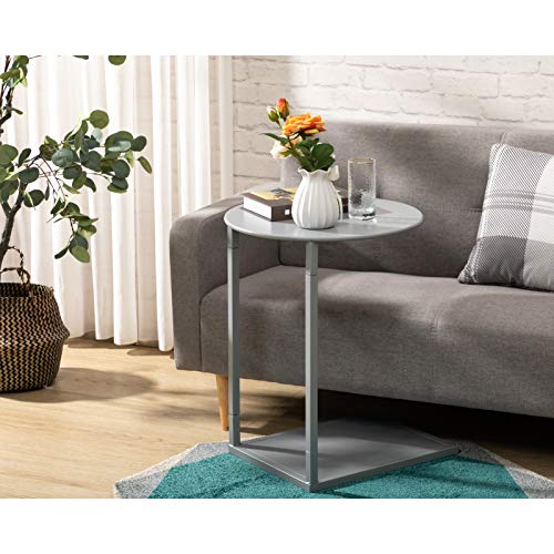 HollyHOME Round&Rectangle Metal End Side Table, Accent Anti-Rust Waterproof Simplistic Sofa Table, Modern Outdoor&Indoor Characteristic Coffee Table, (D)18.03"x(H)23.03"x(L)17.24"x(W)13.27", Grey