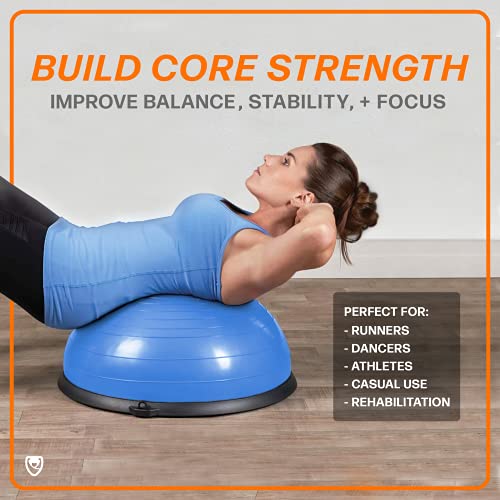 URBNFit Half Balance Ball - Yoga Ball Balance Trainer for Core Stability & Full Body Workout at Home or Gym - Resistance Bands, Pump and Exercise Guide Included - Black