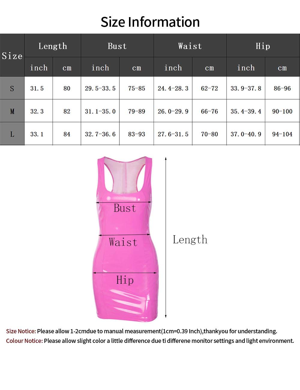 SEMATOMALA Women's Scoop Neck Latex Bodycon Dress Shiny Metallic Strap Shoulder Slim Fitted Club Party Mini Dresses(PI,M)