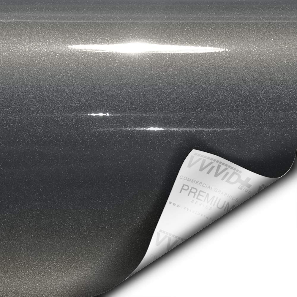 VViViD+ Ultra Gloss Candy Charcoal Grey Vinyl Car Wrap Premium Paint Replacement Film Roll with Nano Air Release Technology, Stretchable Protective Cap Liner, Self Adhesive (1ft x 5ft)