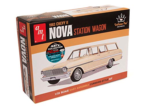 Round 2 Unknown AMT 1963 Chevy II Nova Station Wagon Craftsman Plus Series 1:25 Scale Model Kit, White