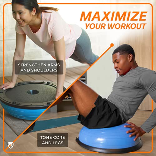 URBNFit Half Balance Ball - Yoga Ball Balance Trainer for Core Stability & Full Body Workout at Home or Gym - Resistance Bands, Pump and Exercise Guide Included - Black
