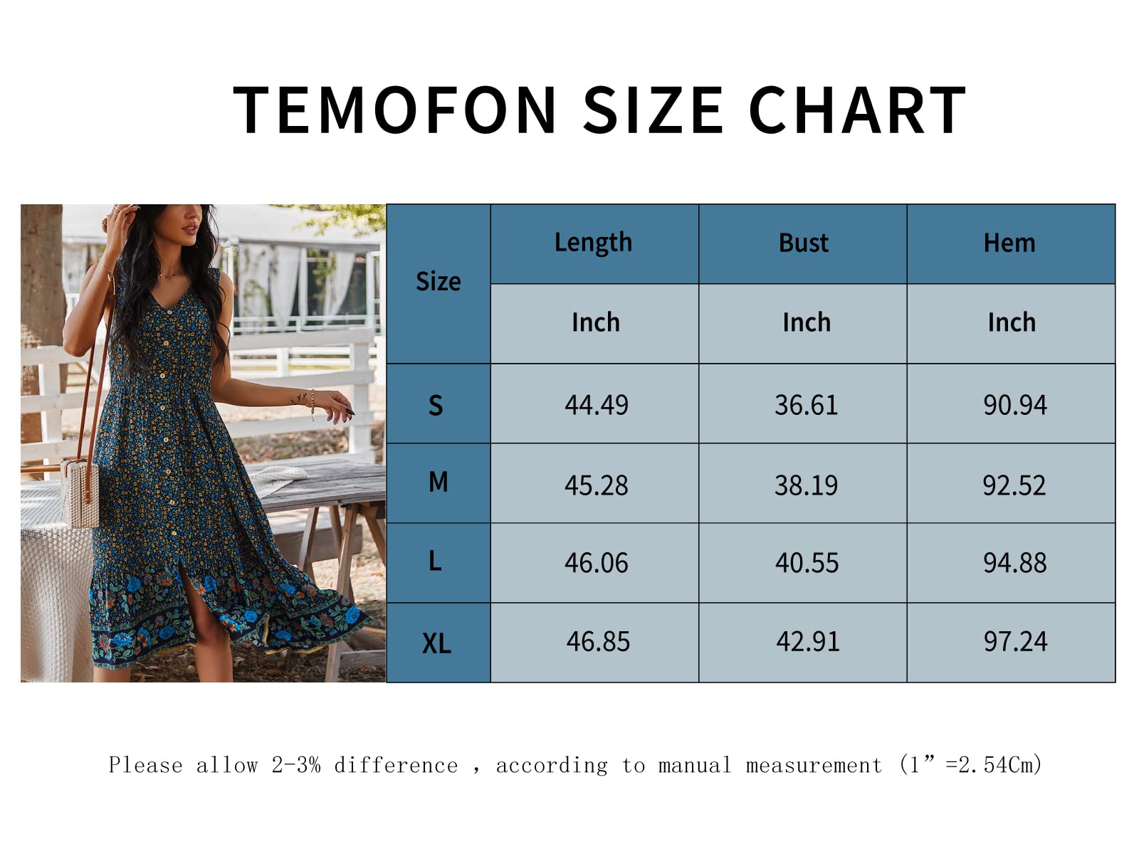 TEMOFON Women Dress Summer Sleeveless Bohemian Floral V Neck Button Down Flowy Boho Dresses 2025 Navy Blue XL